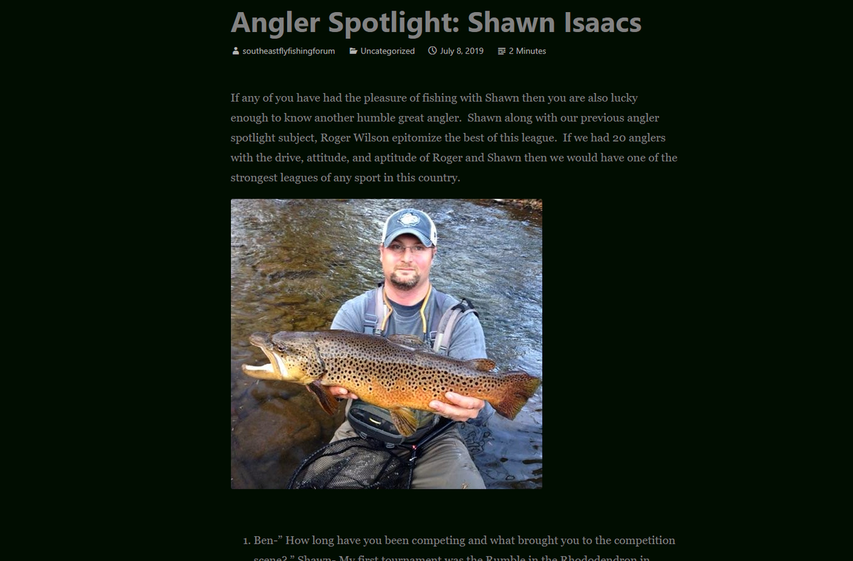 SEFFL Article on Shawn Isaacs – EAT SLEEP FLY FISH